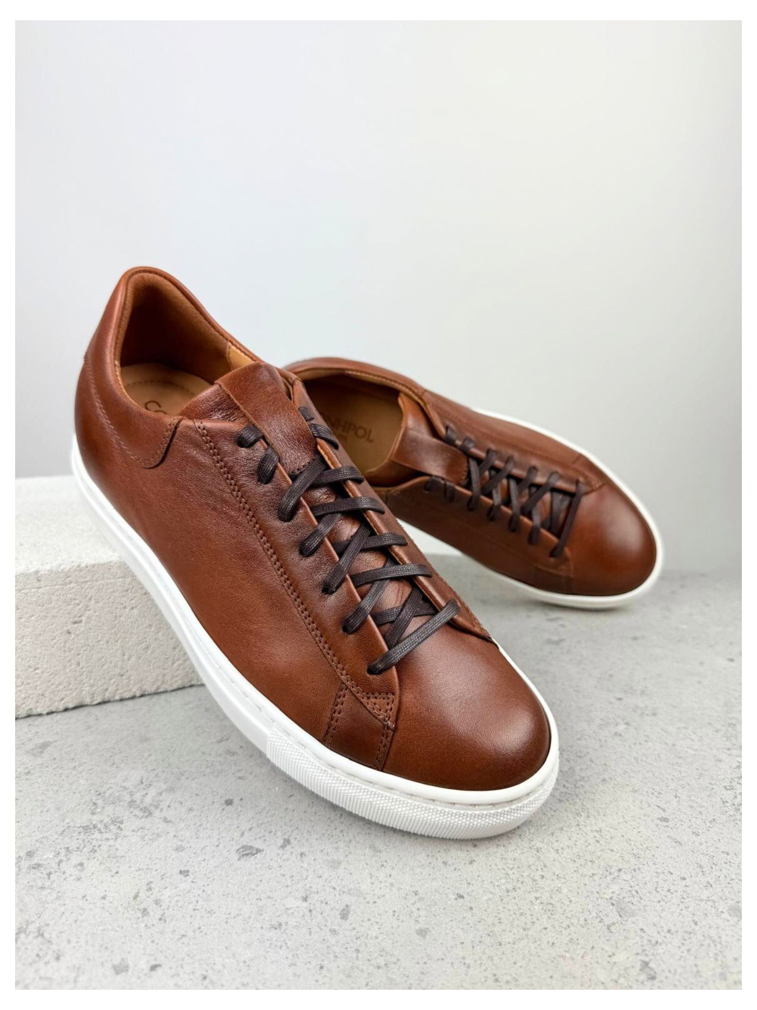 Booster shoes black and white, men's sneakers, grain leather