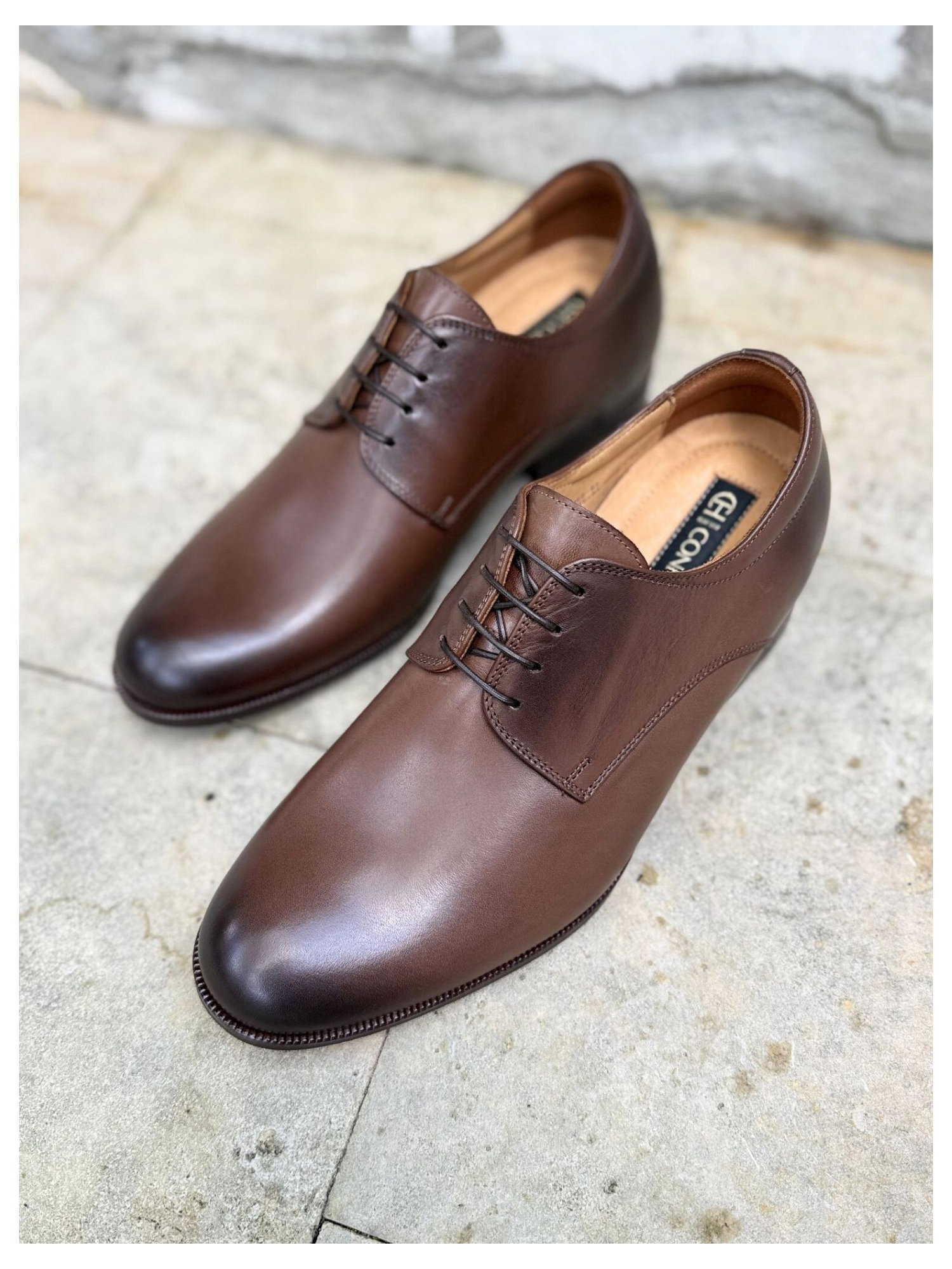 Brown, leather elevator derby shoes Bruce +7 cm, Conhpol - polish ...